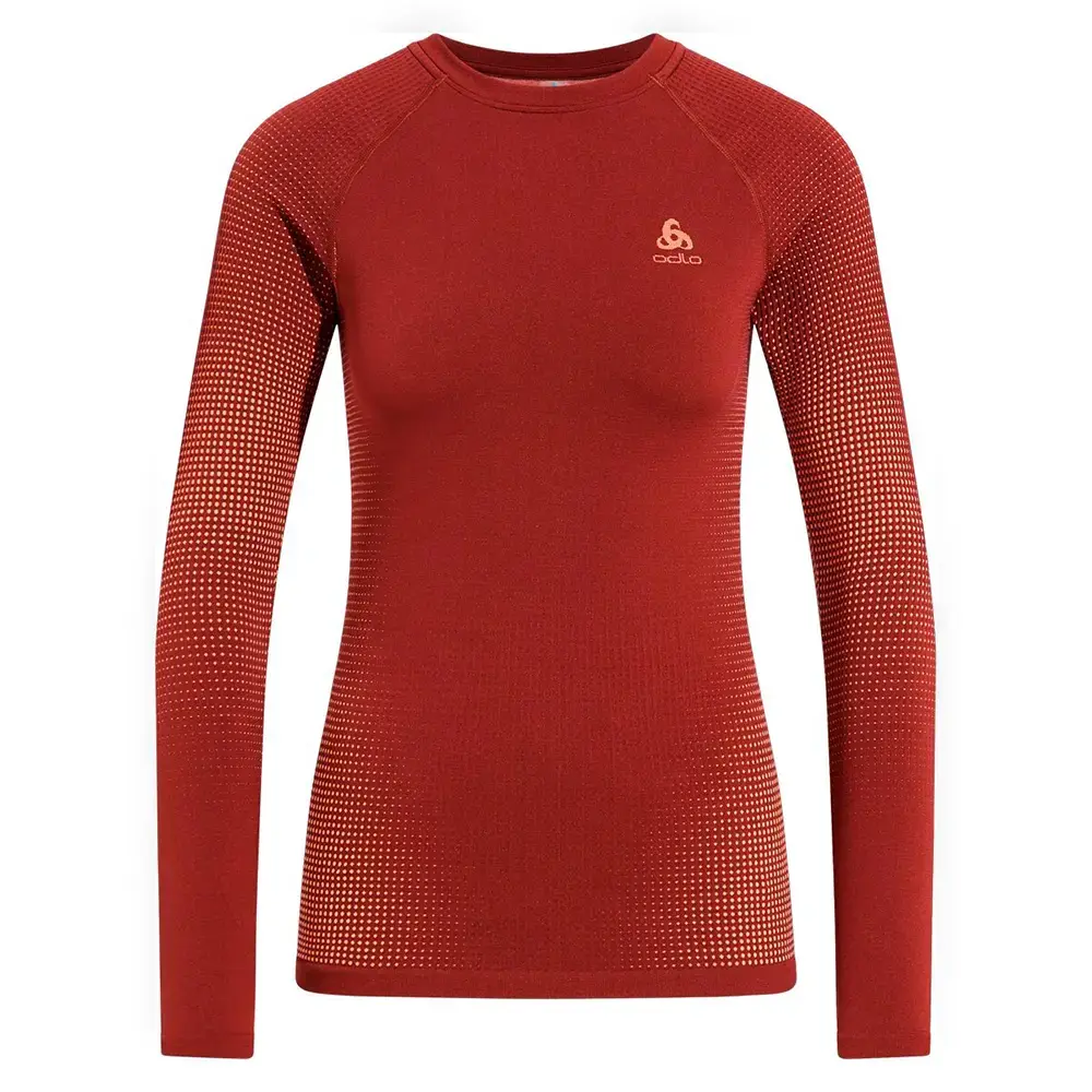 Odlo Performance Warm Eco Crew Thermoshirt Lange Mouwen Donkerrood Dames