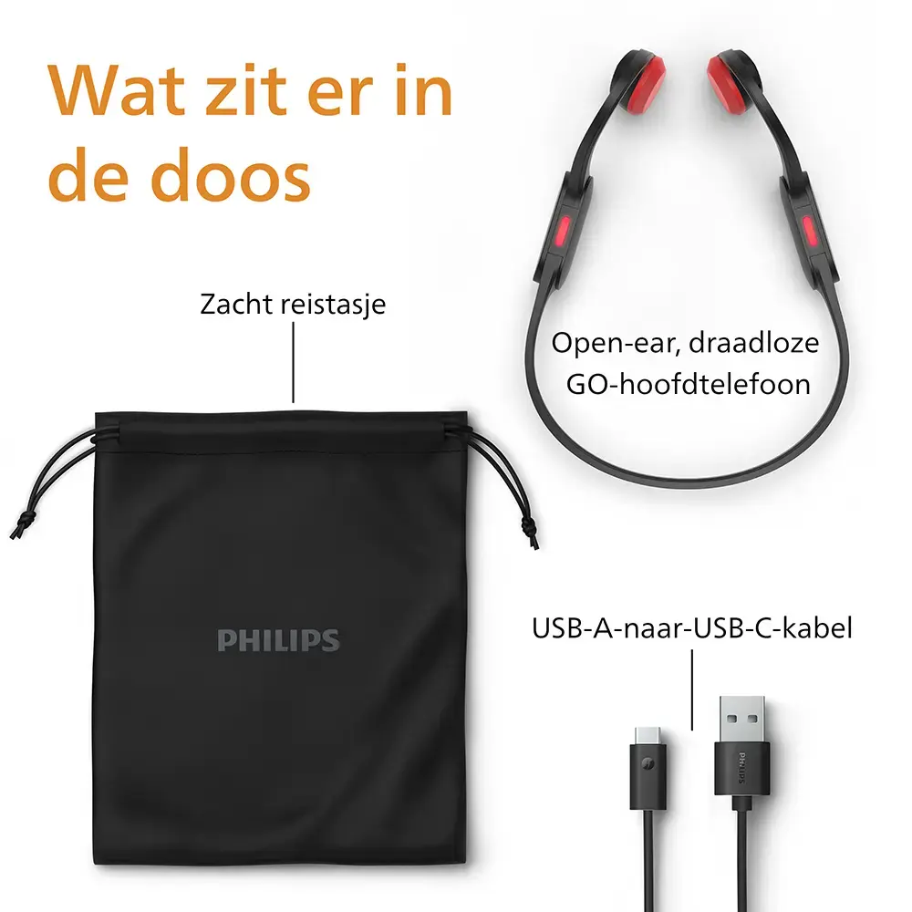 Philips GO Sports Open Ear Koptelefoon Zwart/Rood