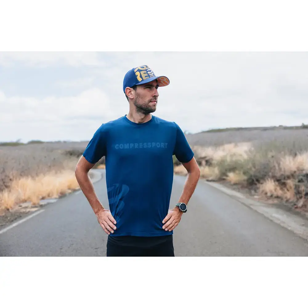 Compressport Logo Hardloopshirt Korte Mouwen Donkerblauw/Blauw Heren ...