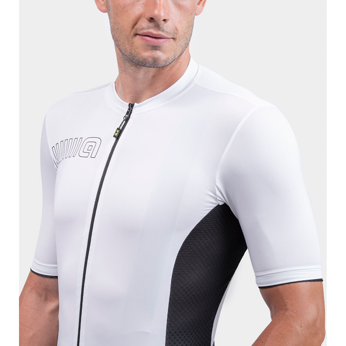 Ale Solid Color Block Fietsshirt Korte Mouwen Wit Heren